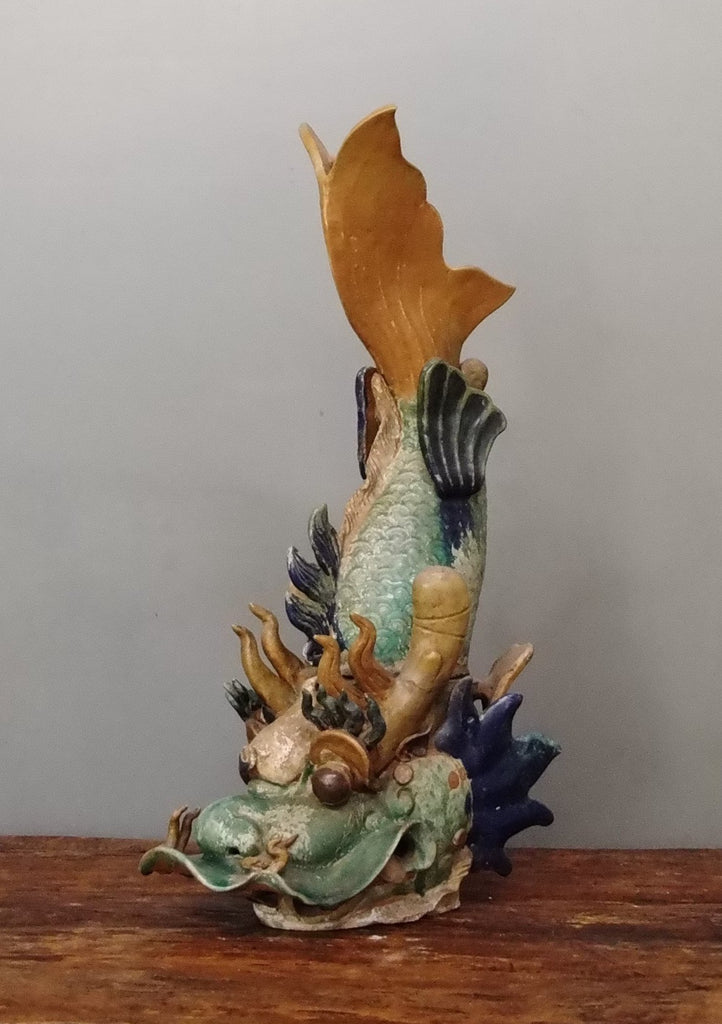 Pair of Foo Fish used as architectural roof decorations in Southeast A ...