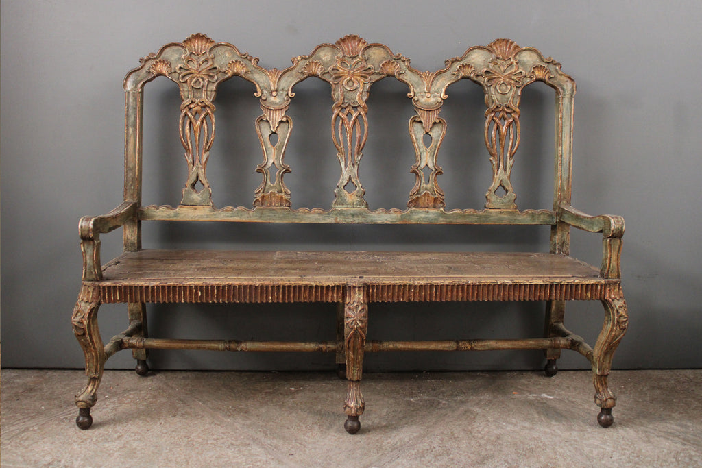 Celestial blue and gold leafed Parlor Bench from early 18th century Pe ...