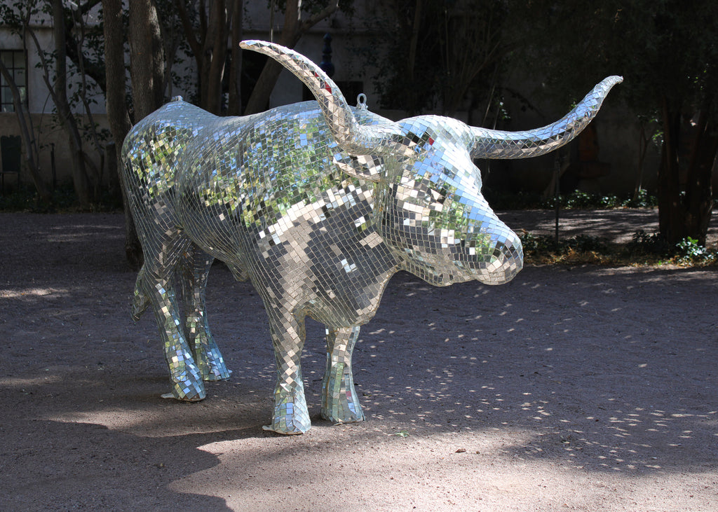 Disco Bull made from thousands of 1” square Mirror Ball mirrors with f ...